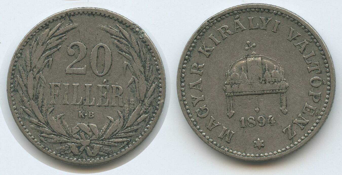Ungarn Kaiserreich 20 Filler 1894 KB Kremnitz G14785 - Franz Joseph I. 1848-1916 Hungary Sehr ...