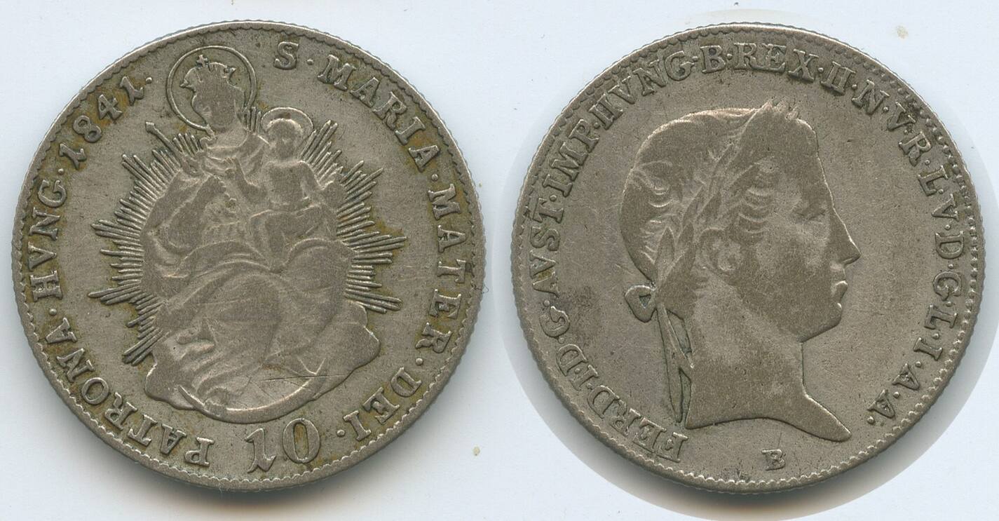 Ungarn Kaiserreich 10 Krajczar 1841 B Kremnitz H1043 - Ferdinand I. 1835-1848 Österreich Sehr ...