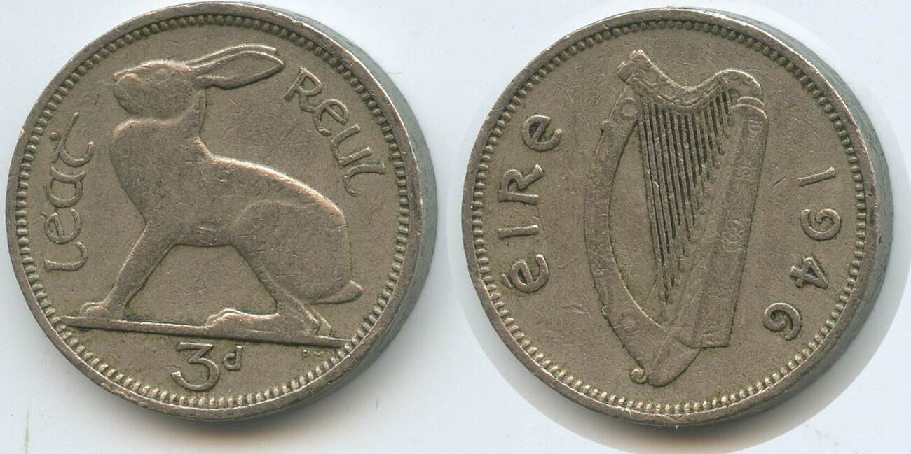 Irland 3 Pence (3 Pingin / ½ Reul) 1946 G6431 - Hase Ireland Éire Sehr ...