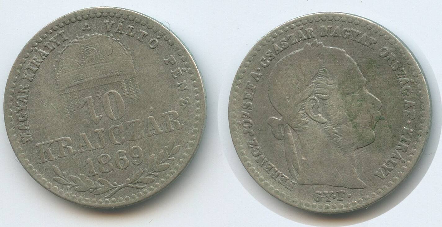 Ungarn Kaiserreich 10 Krajczar 1869 GYF Karlsburg Weißen H1047 - Franz Joseph I. 1848-1916 Alba ...
