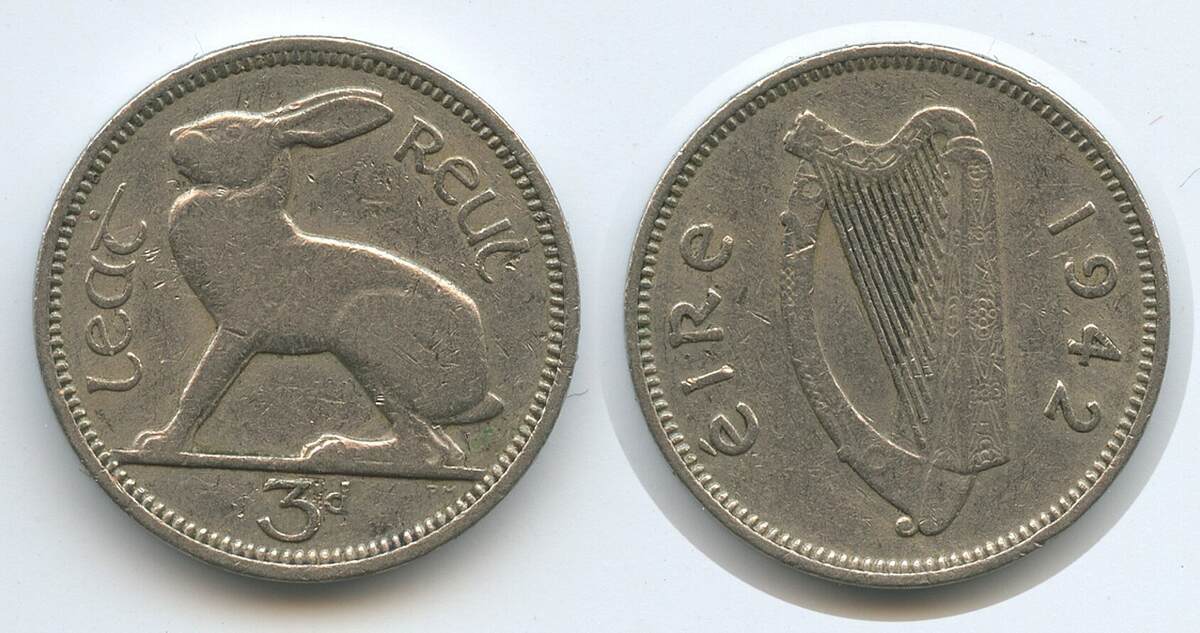 Irland 3 Pingin / ½ Reul (3 Pence) 1942 G6417 - Hase Hare Ireland Éire ...