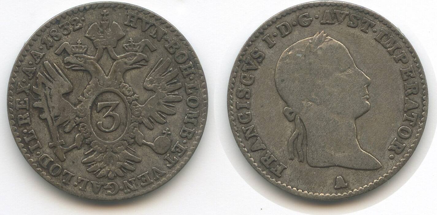 Österreich Kaiserreich 3 Kreuzer 1832 A Wien H1132 - Franz II. 1792-1835 Austria Sehr schön | MA ...