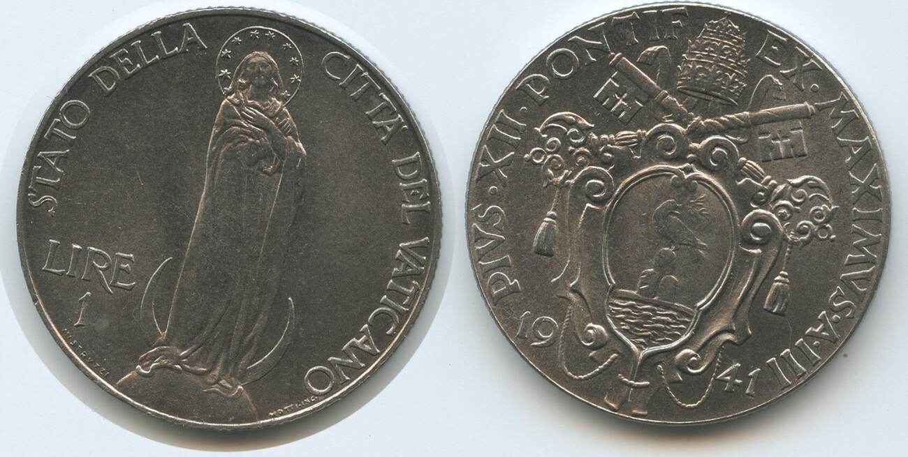 Vatikan Italien-Kirchenstaat 1 Lire 1941-III G1760 - Papst Pius XII. 1939-1958 Vatican City ...