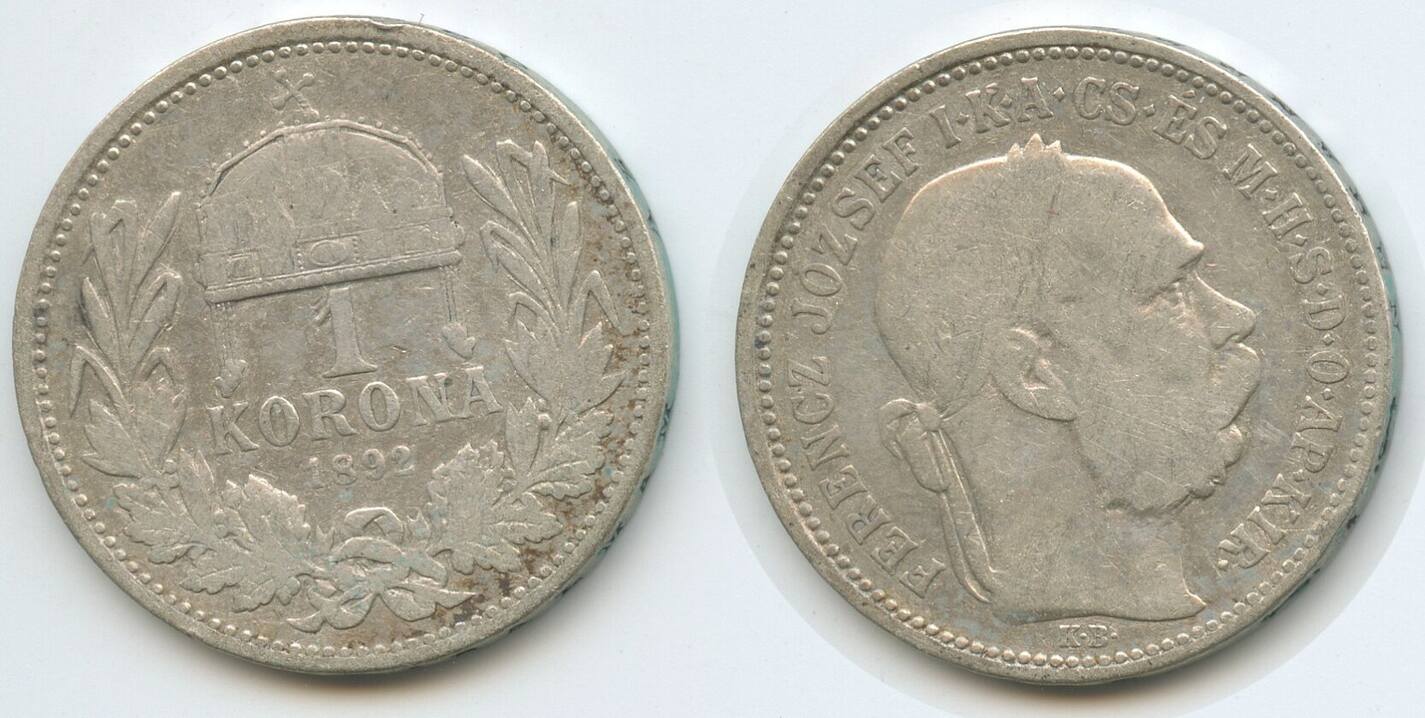 Ungarn Kaiserreich 1 Korona 1892 KB Kremnitz G5738 - RARES JAHR Joseph ...