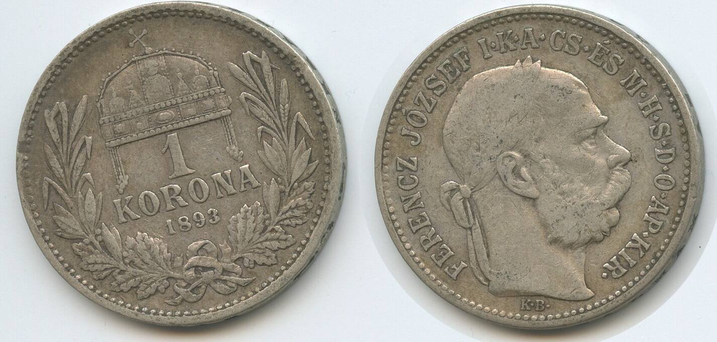 Ungarn Kaiserreich 1 Korona 1893 KB Kremnitz G5748 - Kaiser Franz Joseph I. 1848-1916 Hungary ...