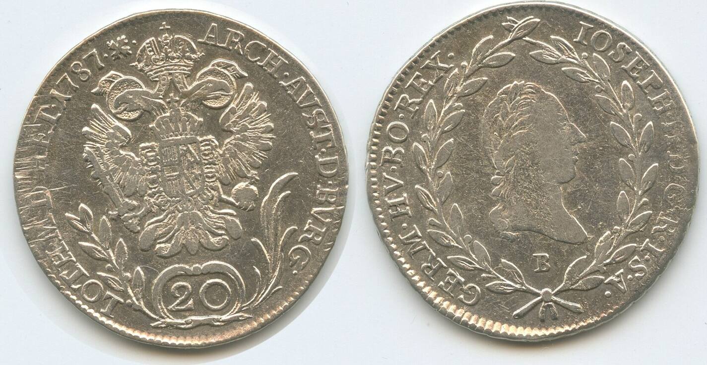 RDR Österreich Ungarn 20 Kreuzer Silber 1787 B Kremnitz H0638 - Joseph II. 1764-1790 Austria ...