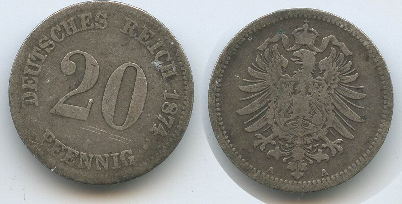 Deutsches Reich Kaiserreich 20 Pfennig 1874 A Berlin G10523 - Wilhelm I ...
