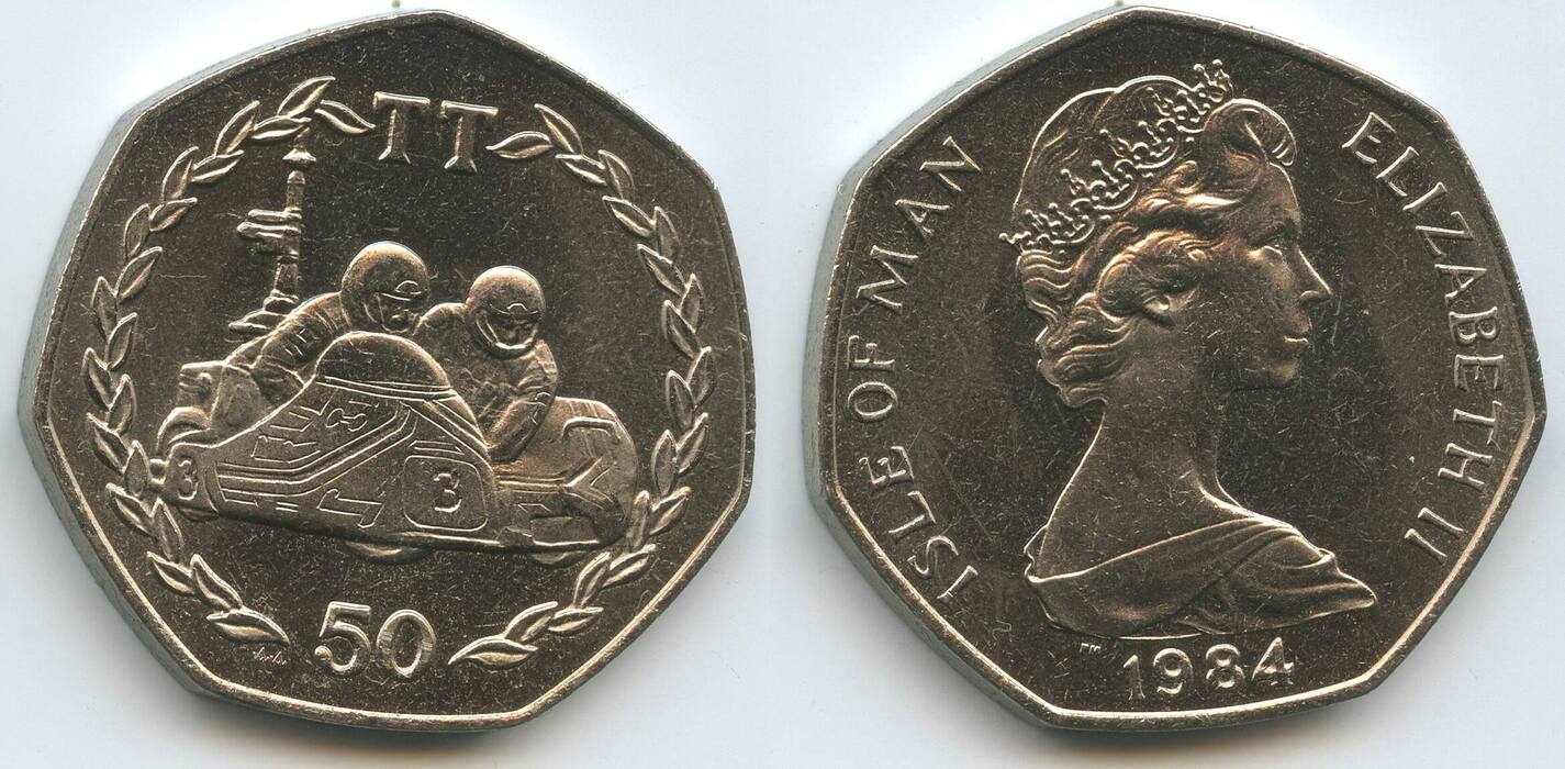 Insel Man 50 Pence 1984 G9981 - Tourist Trophy Motorcycle Races Queen Elizabeth II. - Isle of ...