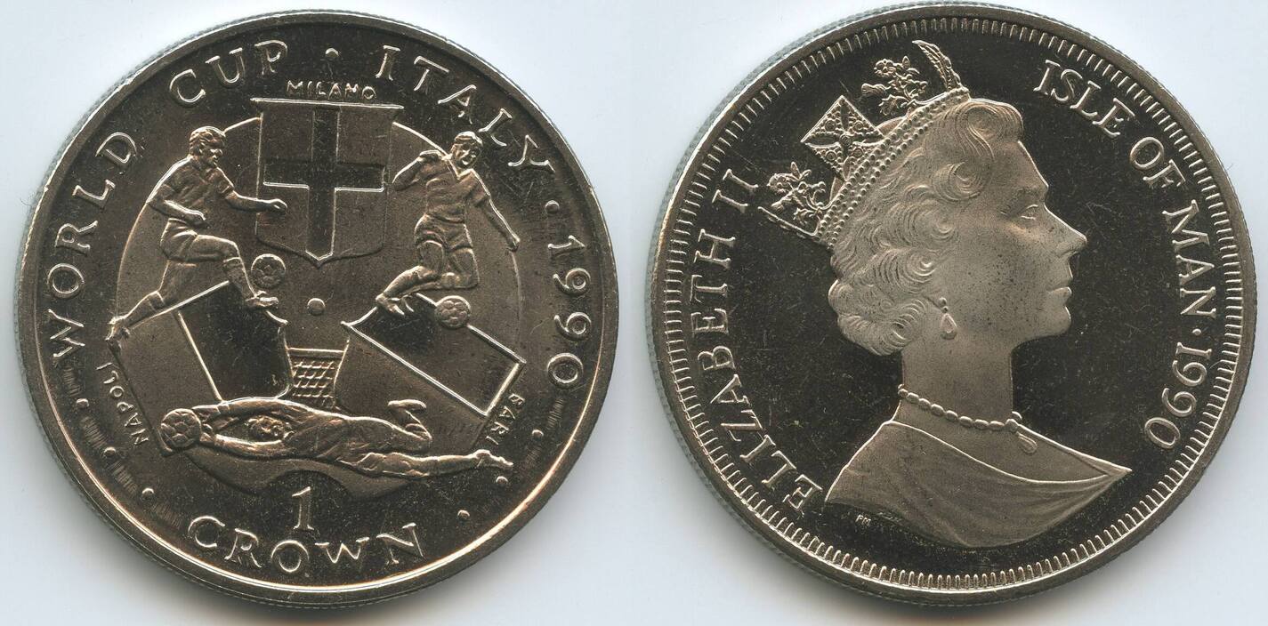 Insel Man - Isle of Man One Crown 1990 GS232 - World Cup - Italy ...