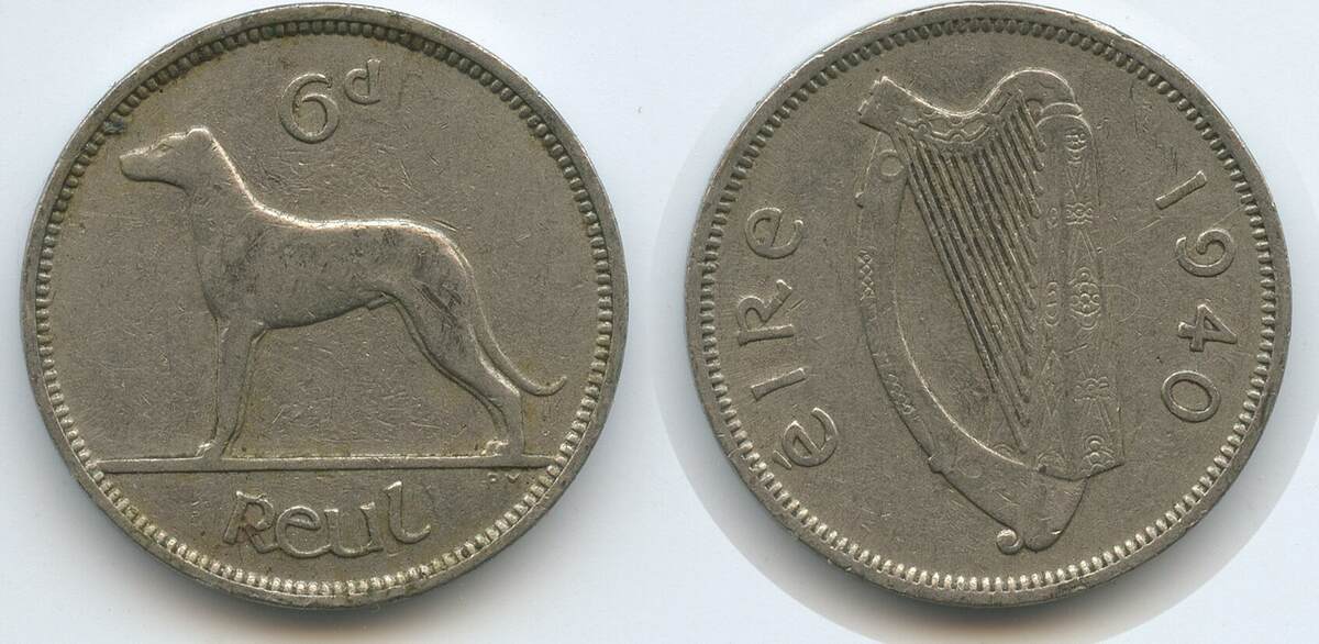 Irland 6 Pence (6 Pingin / 1 Reul) 1940 G6406 - Hund Ireland Éire Sehr ...