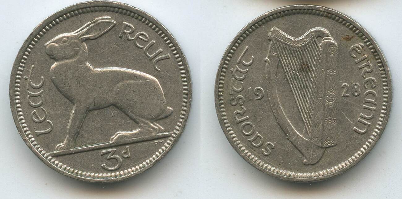 Irland 3 Pence (3 Pingin / ½ Reul) 1928 G6422 - Hase Ireland Éire Sehr ...