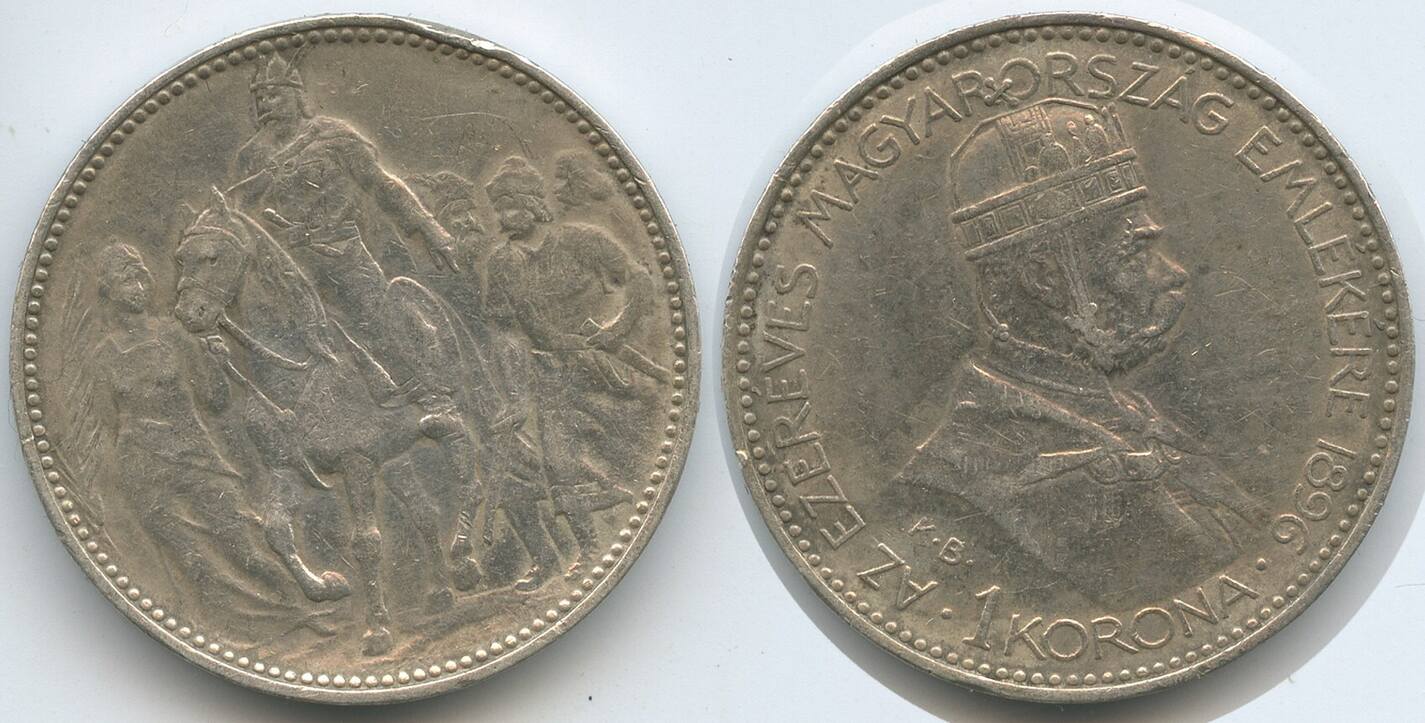 Ungarn Kaiserreich 1 Korona (Krone) 1896 KB Kremnitz G5684 - 1000-Jahrfeier Millennium - Franz ...