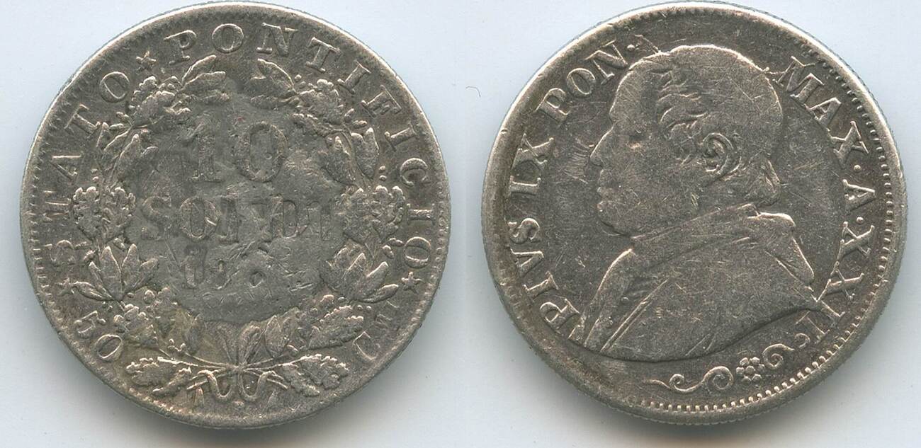 Vatikan Italien-Kirchenstaat 10 Soldi Silber 1868-XXII R G16431 - Rom Papst Pius IX.1846-1878 ...