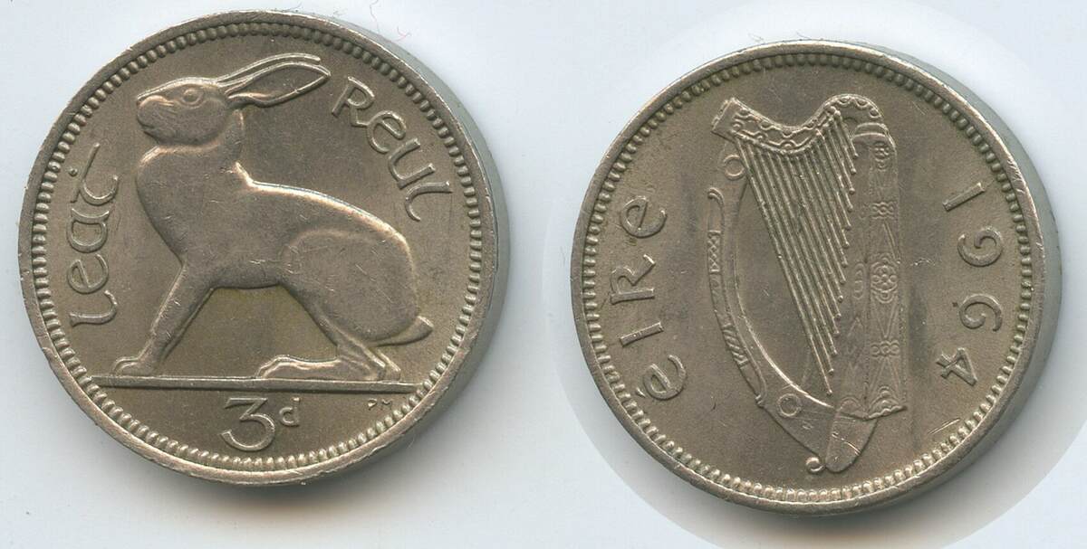 Irland 3 Pingin / ½ Reul (3 Pence) 1964 G7789 - Hase Hare Ireland Éire ...