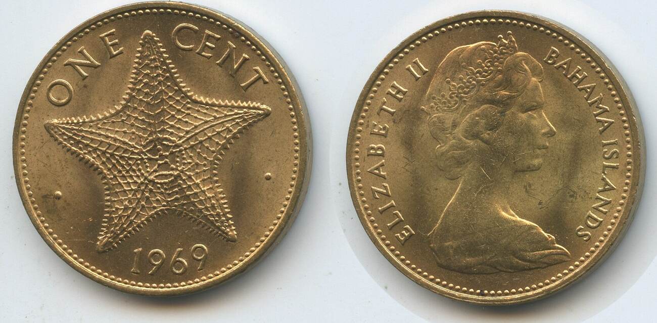 Bahamas One Cent 1969 G2777 - Starfish Seestern Queen Elizabeth II ...