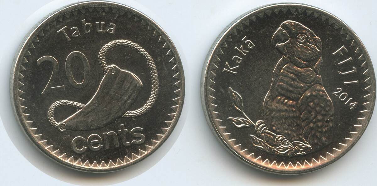 Fidschi 20 Cents 2014 G11797 - Kadavu shining parrot Kaka Fiji ...