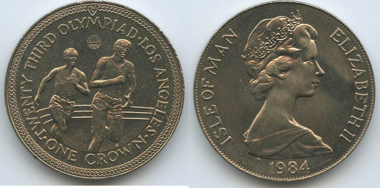 Isle of Man 1 Crown 1984 GS801 - Runners Olympiad Los Angeles Unzirkuliert, leicht angelaufen ...