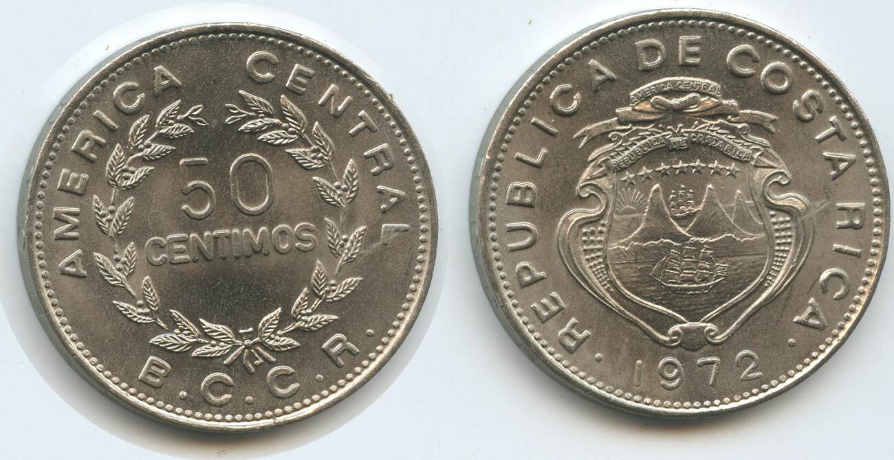 50 Céntimos 1972 B.C.C.R. G15913 - America Central - Republic of Costa Rica Vorzüglich ...