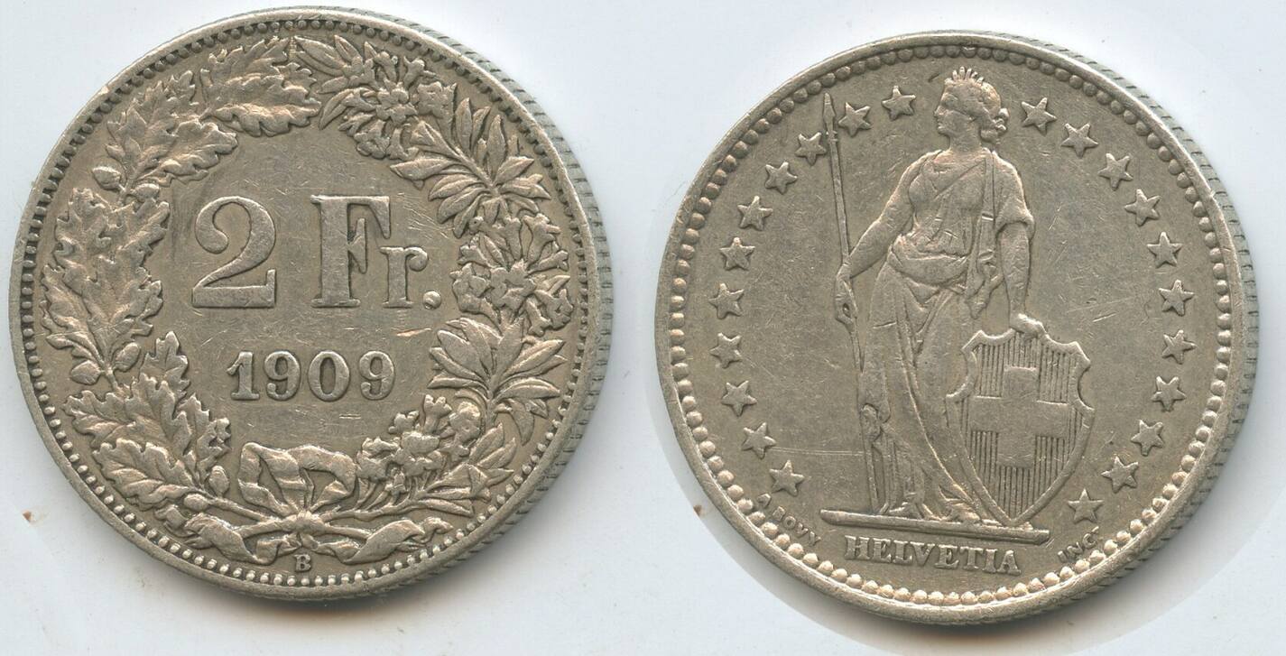 Schweiz 2 Franken Silber 1909 B Bern H0725 - Confédération Helvétique ...