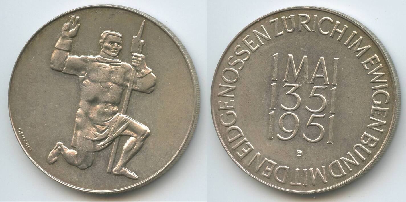 Schweiz Eidgenossenschaft Silbermedaille 1951 M#6438 - Zürich im ewigen Bund mit den Eidgenossen ...