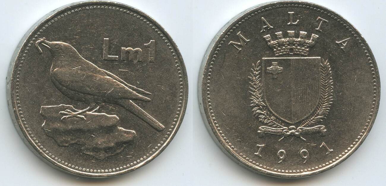 Malta 1 Lira 1991 G3171 - Merill bird (Drossel) Vorzüglich | MA-Shops