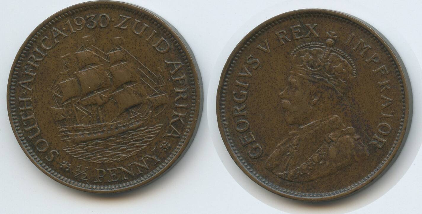 Südafrika ½ Penny (Half Penny) 1930 K41 - RAR Ship Dromedaris - King ...