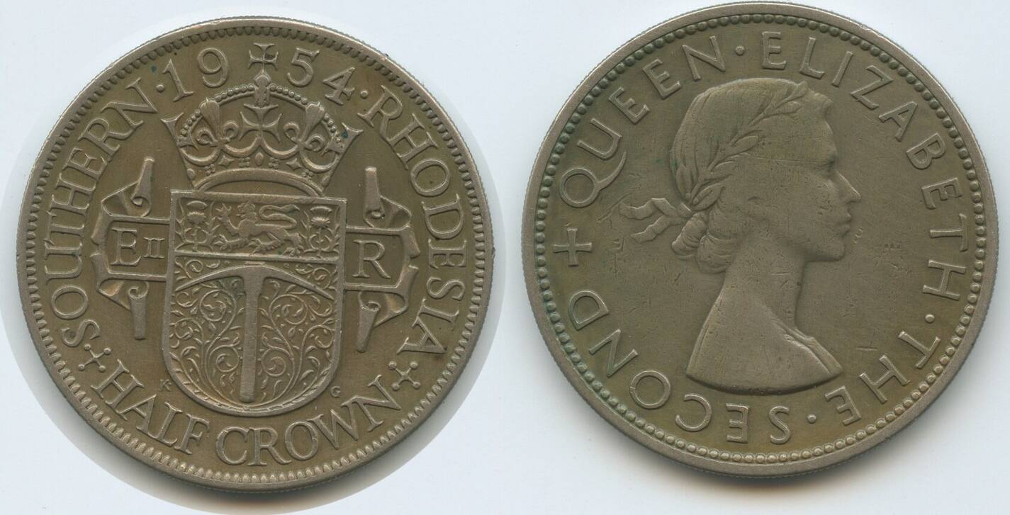 Südrhodesien Half Crown (½ Crown) 1954 K48 - Queen Elizabeth II. RAR ...