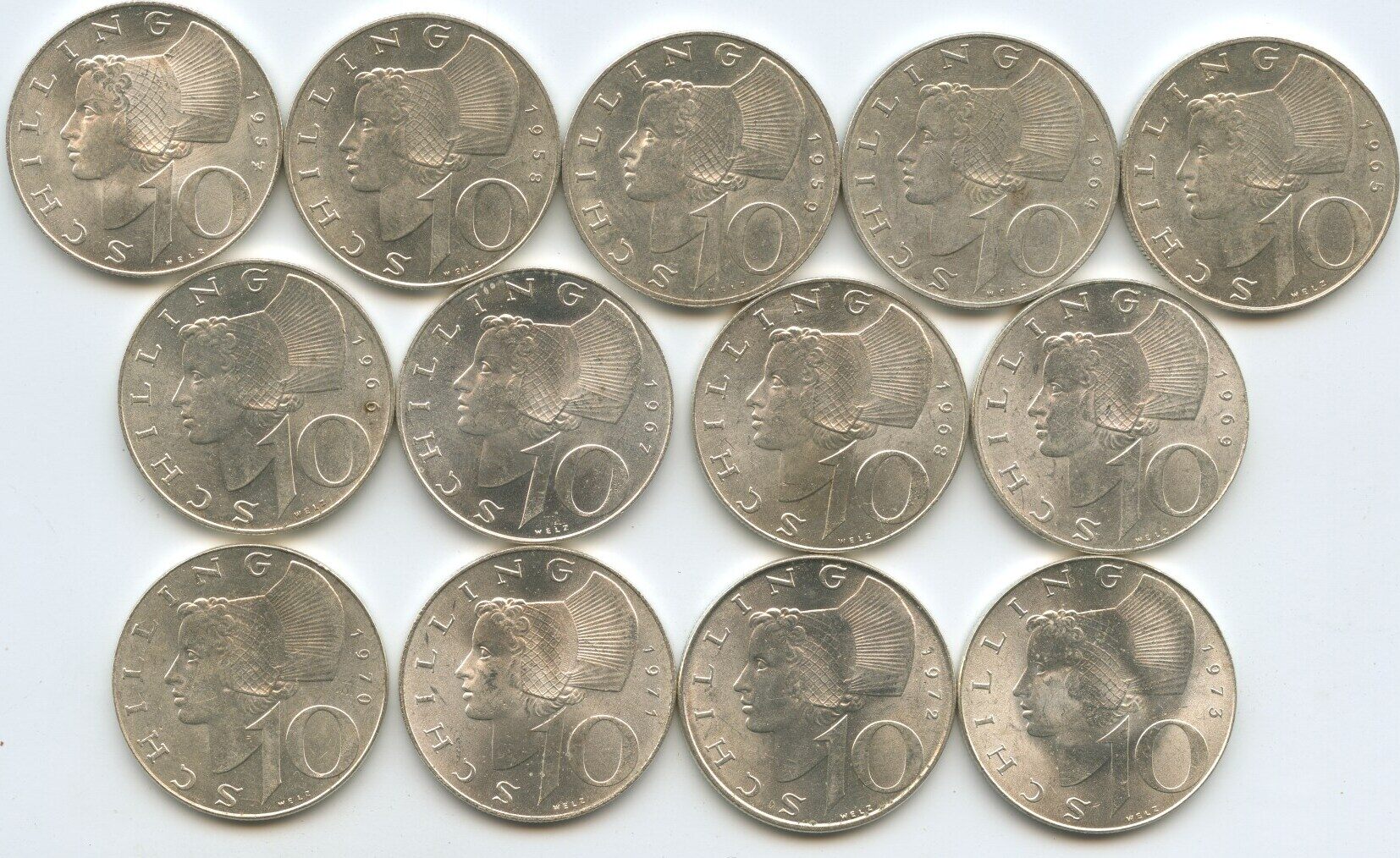 Österreich 10 Schilling Serie mit 1964 1957-1973 GS592 - Komplette ...