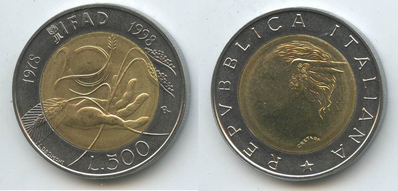Italien Republik 500 Lire 1998 R G1974 - International Fund for Agricultural Development F.A.O ...