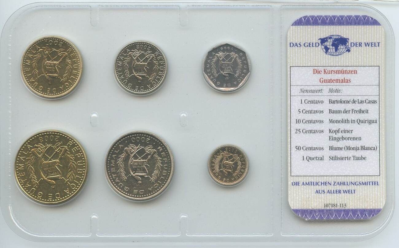 Guatemala Kursmünzensatz 1999-2008 GN739 - KMS 6 Coins Mint Set ...