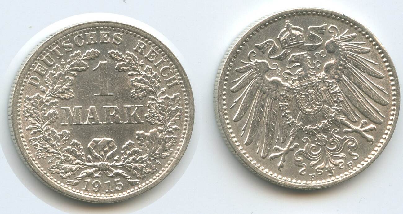 Deutsches Reich Kaiserreich 1 Mark Silber 1915 F Stuttgart G10681 - Germany Empire Wilhelm II ...