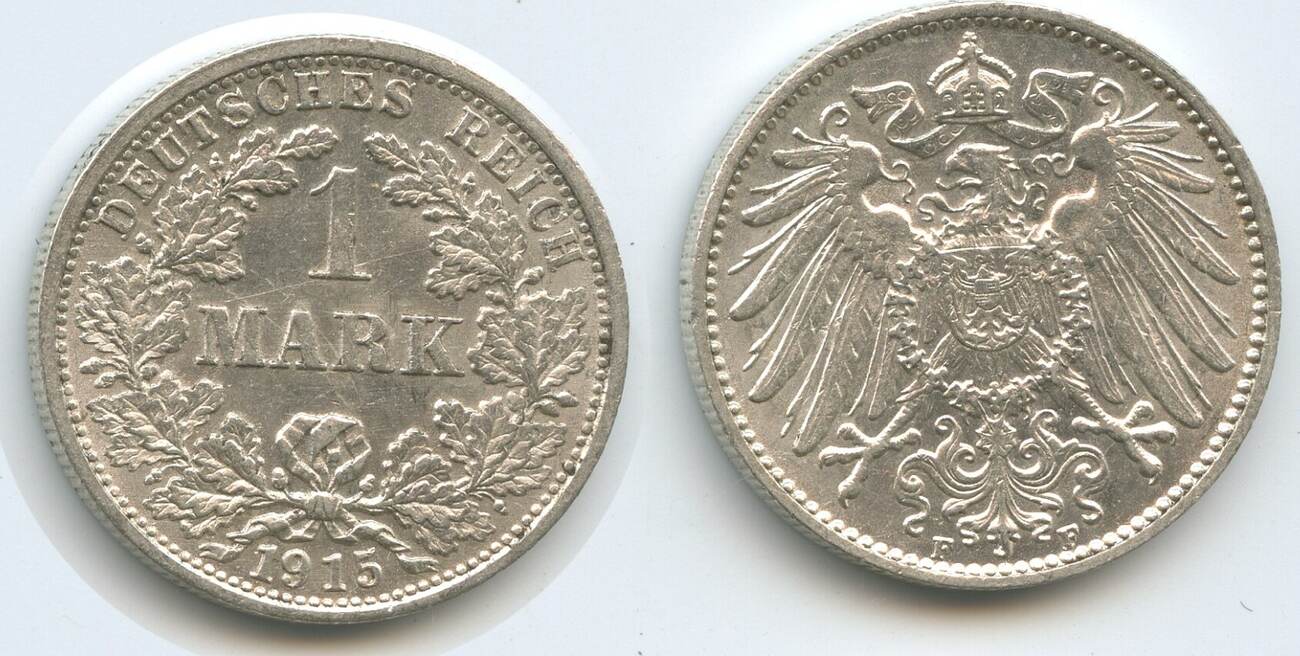 Deutsches Reich Kaiserreich 1 Mark Silber 1915 F Stuttgart G10683 - Germany Empire Wilhelm II ...