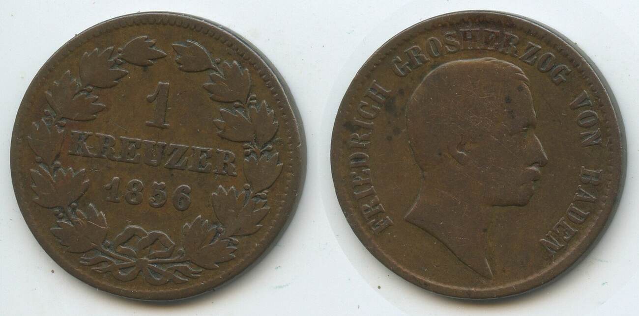 Deutsches Reich Baden-Durlach 1 Kreuzer 1856 G14241 - Friedrich I. Großherzog 1852-1907 German ...