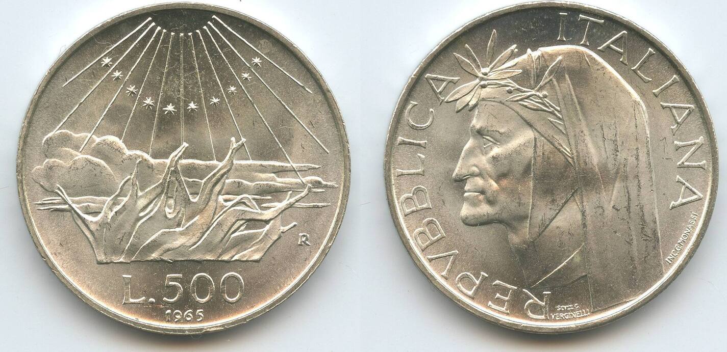 Italien 500 Lire 1965 R H0368 - Birth of Dante Alighieri Italy Vorzüglich - Unzirkuliert | MA-Shops