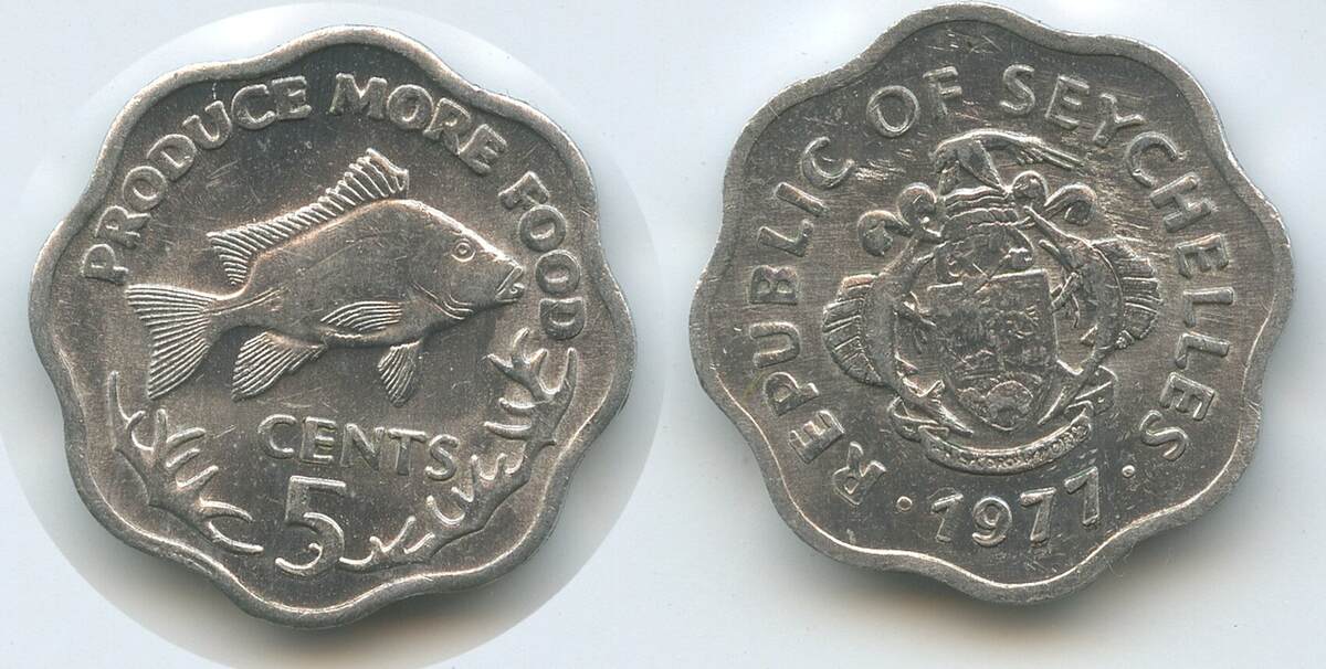 Seychellen 5 Cents 1977 G11470 - Bourgeois fish Fisch FAO Seychelles ...