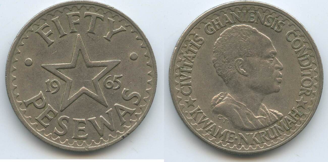 Fifty Pesewas 1965 G15339 - Kwame Nkrumah Founder of the State of Ghana ...