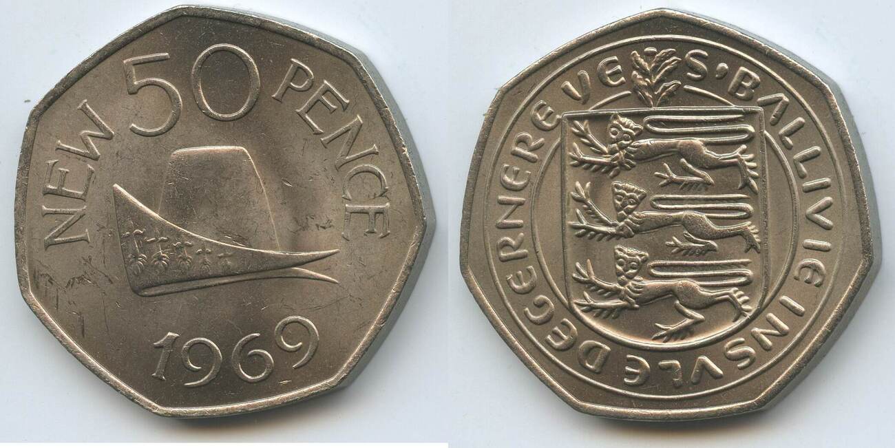 Guernsey 50 New Pence 1969 G9995 - Ducal cap of the Duke of Normandy ...
