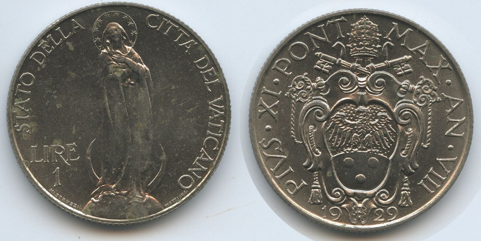 Vatikan 1 Lire 1929-VIII G1527 - RARES JAHR - Papst Pius XI. 1922-1939 Vaticano Vatican City ...