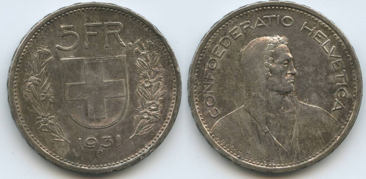 Schweiz Eidgenossenschaft 5 Franken Silber (5 Francs) 1931 B Bern H0223 - Alphirt Confédération ...