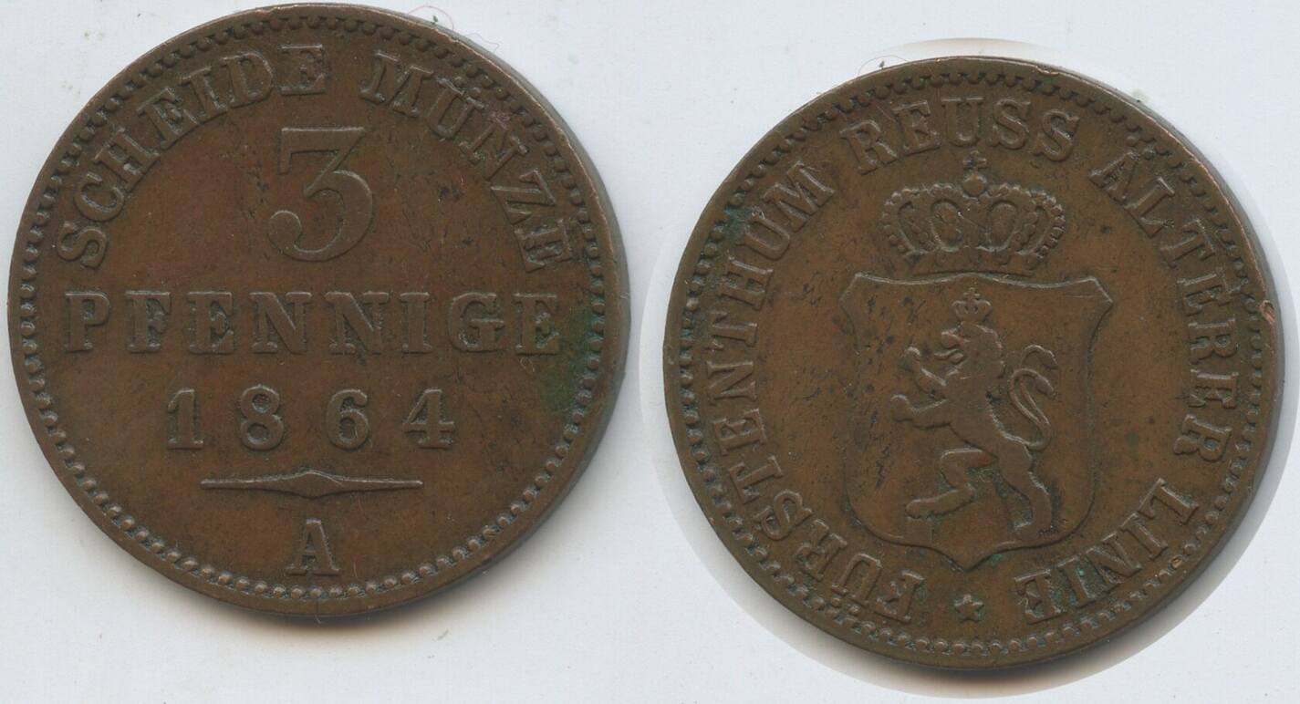 Reuss Obergreiz - Ältere Linie 3 Pfennig 1864 A G14065 - Heinrich XXII ...
