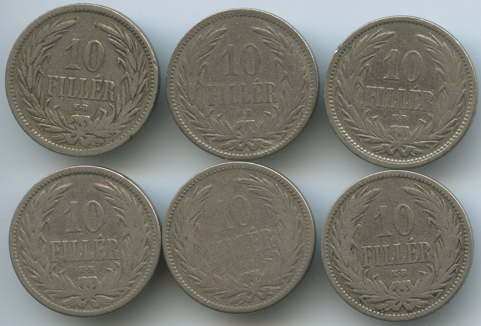 Ungarn Kaiserreich Lot 10 Filler - 6 Stück 1892 KB Kremnitz M#6538 - Franz Joseph I. 1848-1916 ...