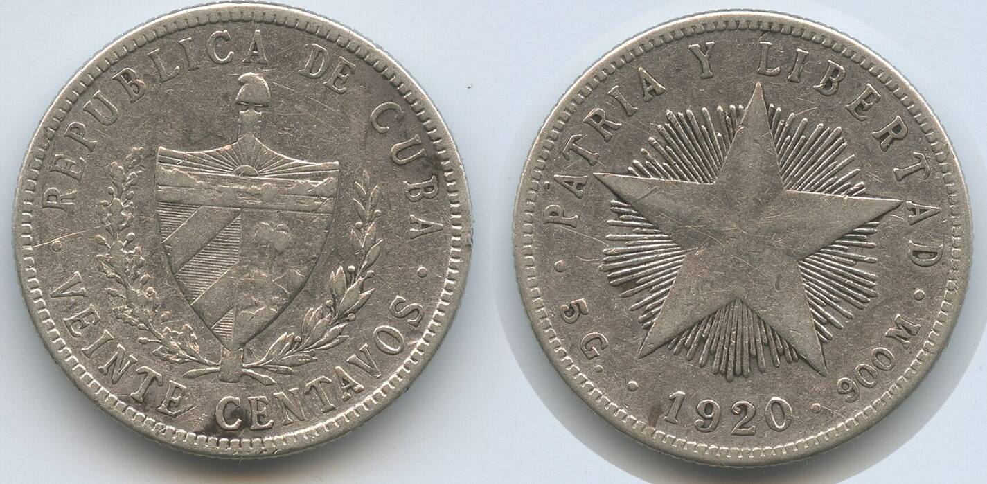Kuba 20 Centavos Silber 1920 M#3414 - Cuba VEINTE CENTAVOS Sehr Schön ...
