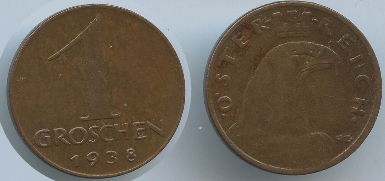 Österreich 1 Groschen 1938 G4137 - RARES JAHR 1.Republik Austria Sehr ...