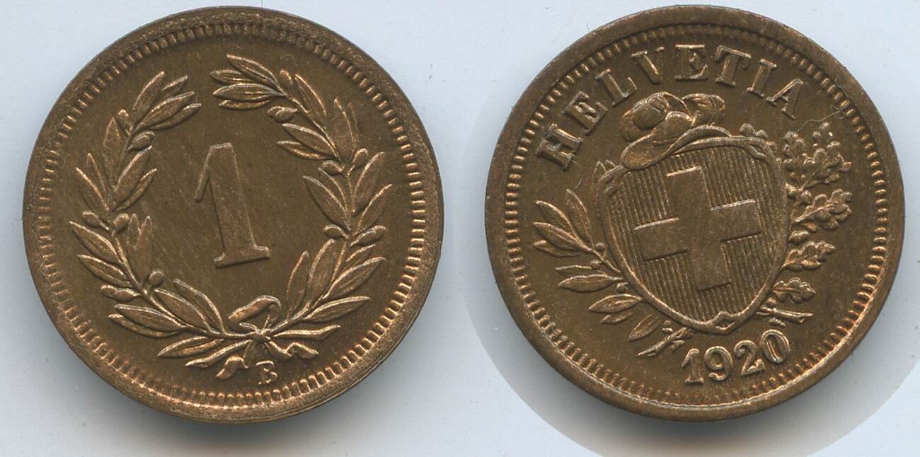 Schweiz Eidgenossenschaft 1 Rappen 1920 B Bern G15009 - Switzerland Confédération Helvétique ...
