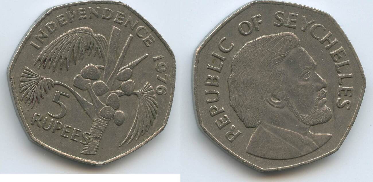Seychellen 5 Rupees 1976 G1025 - Kokospalme - Declaration of ...