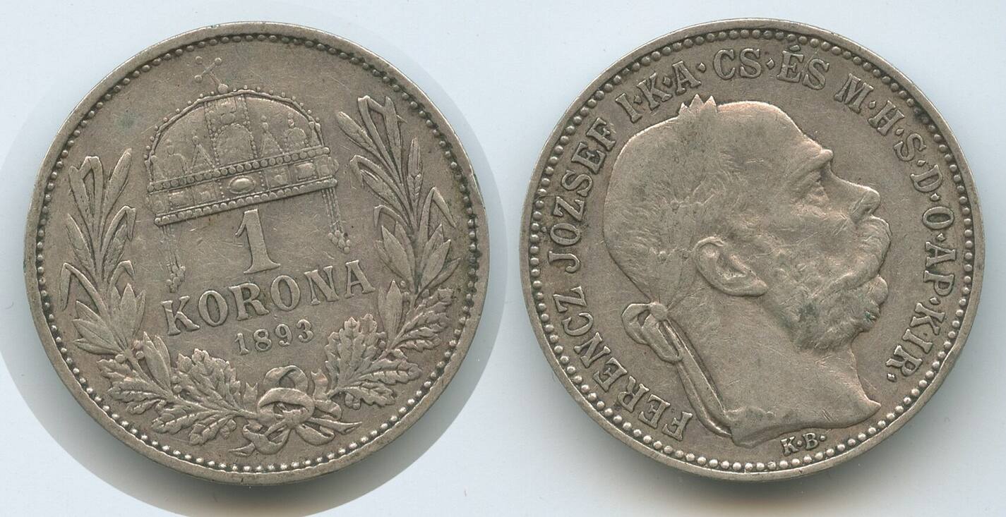 Ungarn Kaiserreich 1 Korona 1893 KB Kremnitz G5730 - Kaiser Franz Joseph I. 1848-1916 Hungary ...