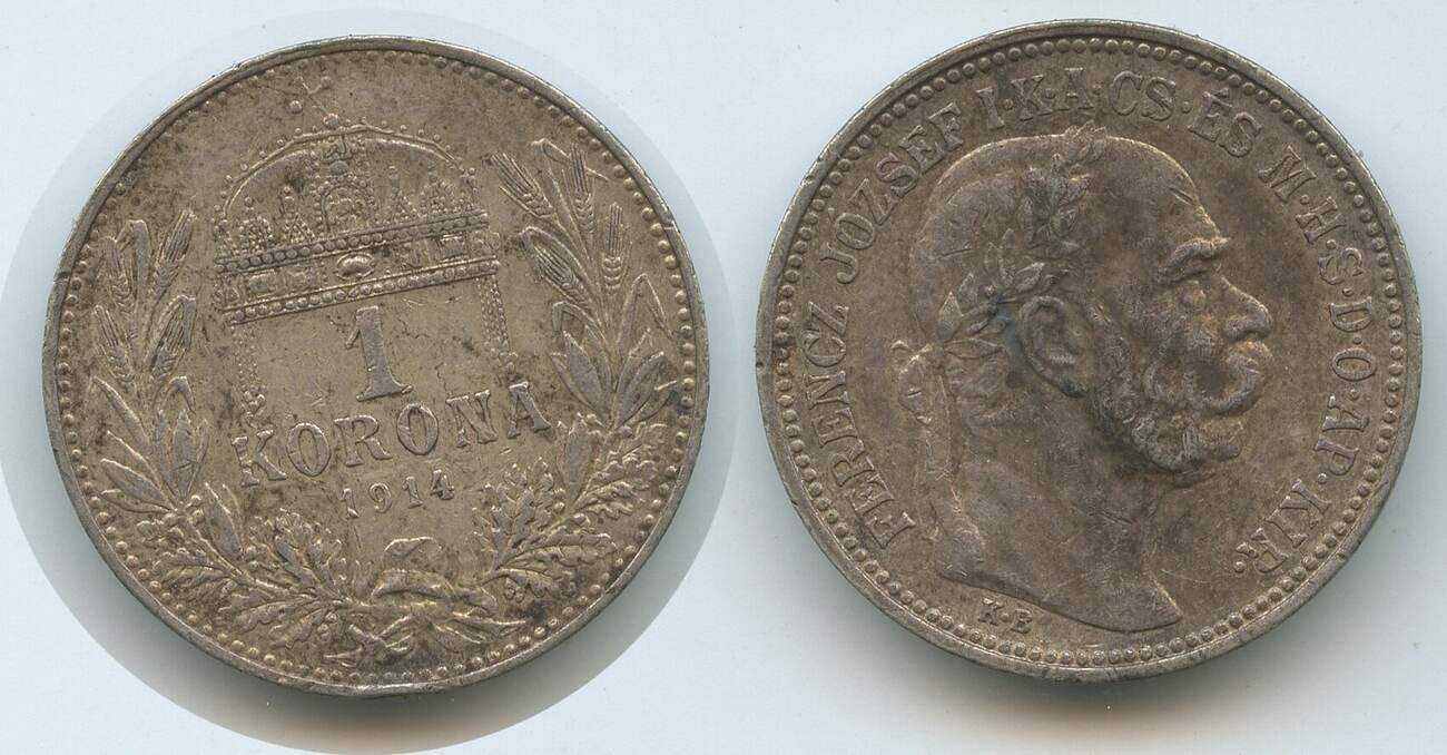 Ungarn Kaiserreich Österreich 1 Korona Silber 1914 KB Kremnitz G5732 - Franz Joseph I.1848-1916 ...