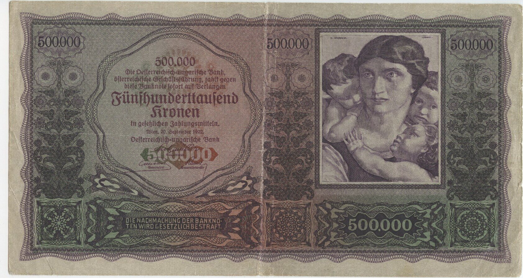 Österreich Kaiserreich 500000 Kronen 1922 GB258 - SEHR RAR Banknote ...