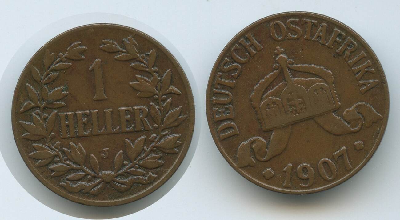 Deutsch Ostafrika 1 Heller 1907 J Hamburg H0944 - Wilhelm II. DOA ...