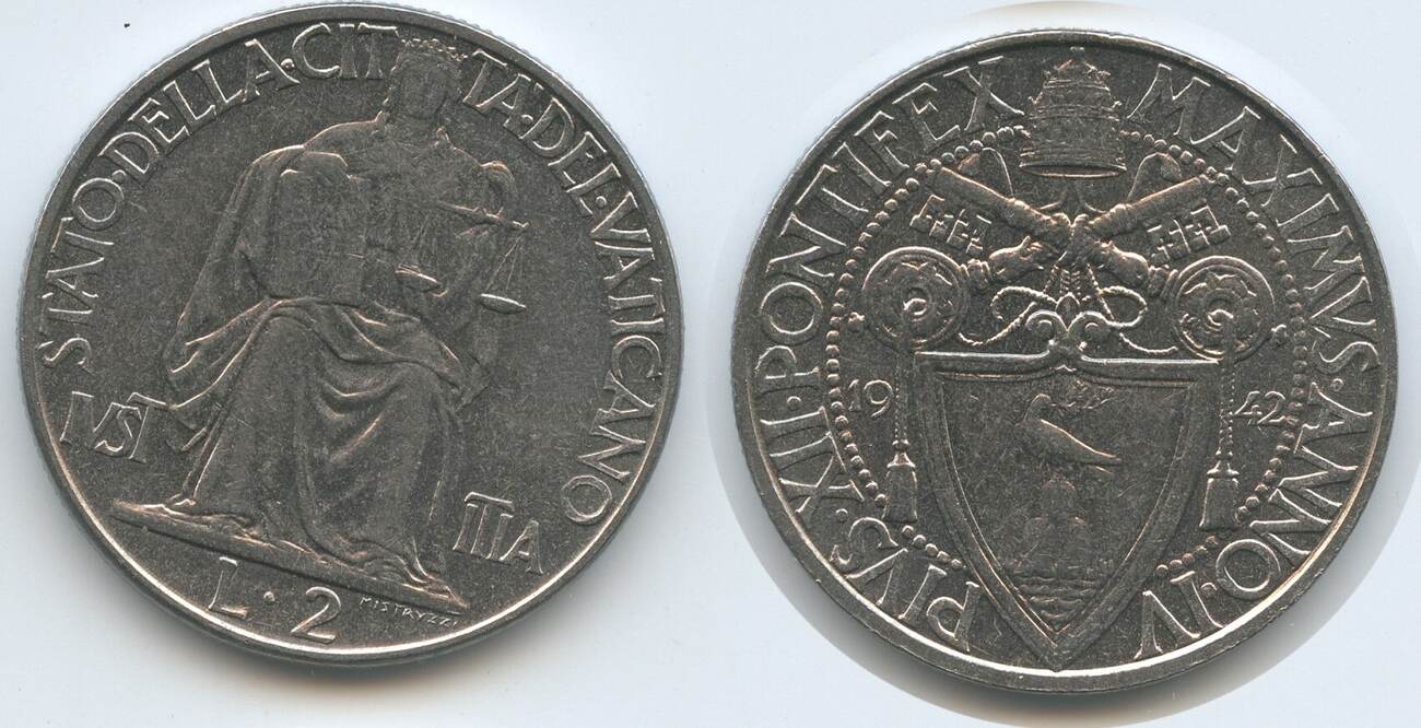 Vatikan Italien-Kirchenstaat 2 Lire 1942-IV G1619 - Vatican City Pope Pius XII. 1939-1958 ...